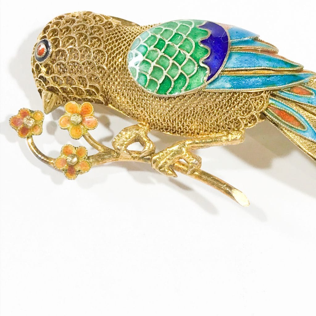 Chinese brooch in silver filigree and enamel | Vintage Shop Online